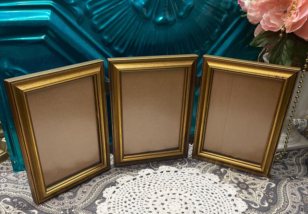 Vintage Hinged Gilded Tri Fold Standing Photo Frame- Aged - Etsy