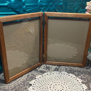 Vintage Wood Standing Hinged Double Slide in Frame With Glass - Photo ...