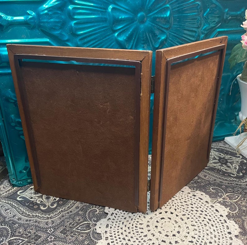 Vintage Wood Standing Hinged Double Slide in Frame With Glass - Photo ...
