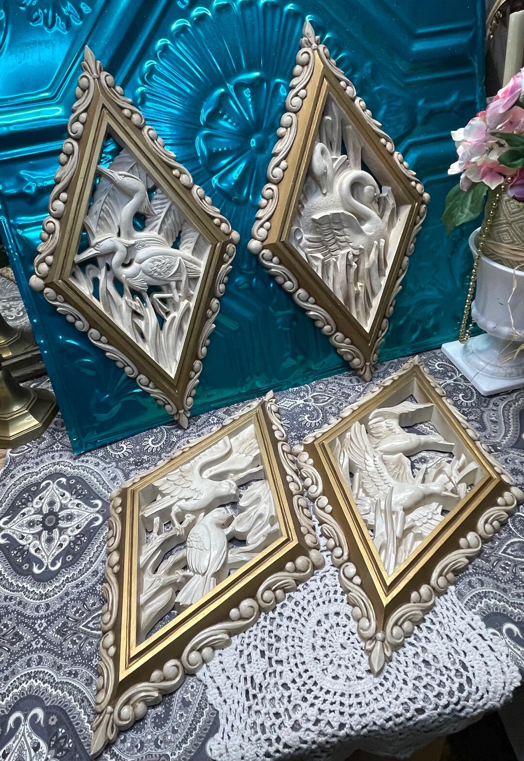 Vintage 1970’s Plastic Diamond Shaped Wall Plaques Birds Set of 4 - Etsy
