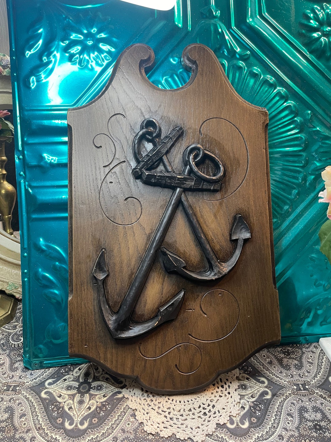 Vintage Large Wood Look Plastic Wall Plaque- Anchor- Nautical Decor - Etsy