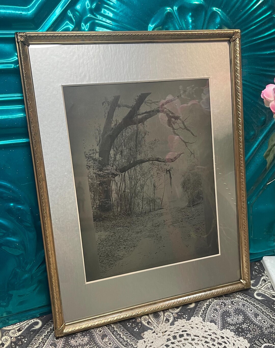 Vintage Eerie Tree Print in Aged Metal Frame - Etsy