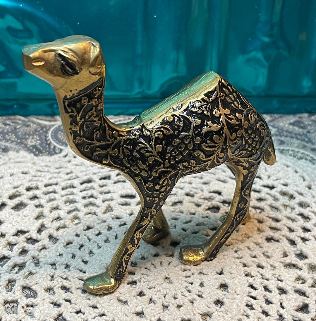 Vintage Etched Brass Camel Figurine With Black Enamel Painted Details ...