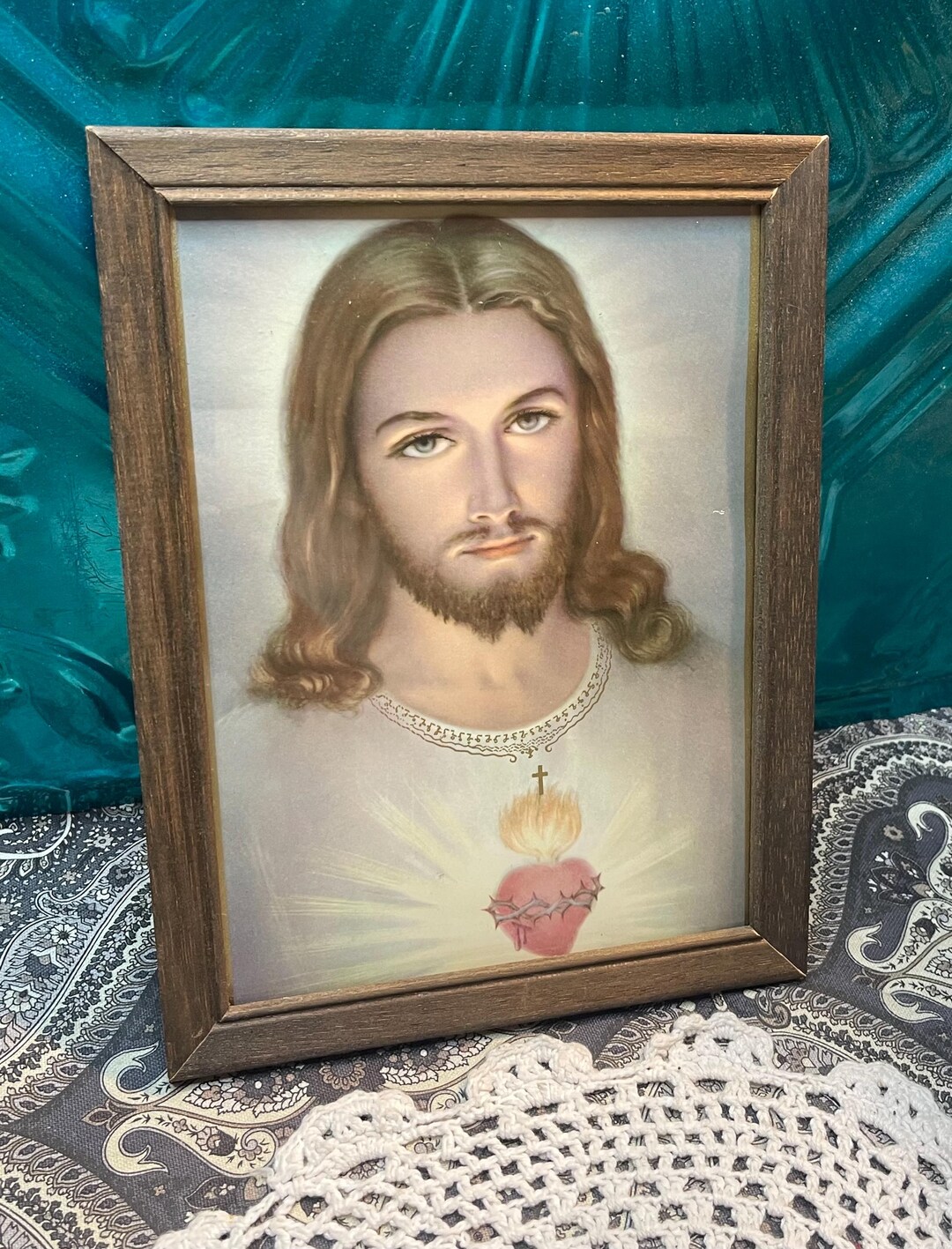 Vintage Small Wood Framed Jesus Sacred Heart Picture - Aged - Etsy
