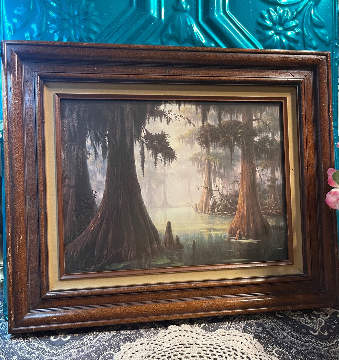 Vintage Wood Framed Bayou Swamp Print Aged Frame - Etsy