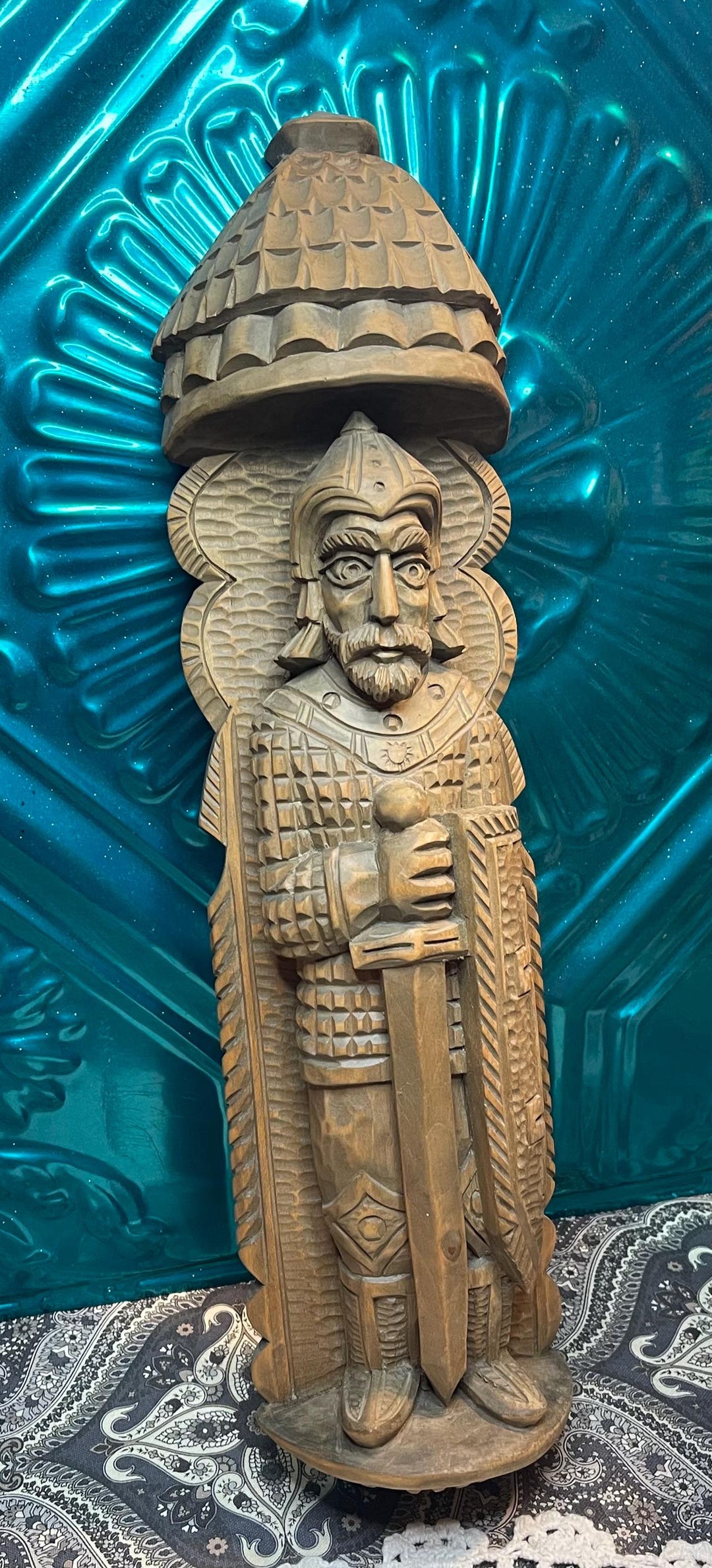 Vintage Carved Wood Knight Wall Hanging - Etsy