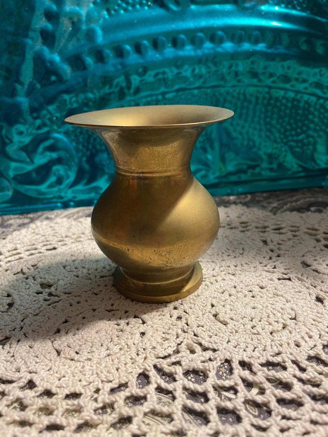 Vintage Small Classic Brass Vase Aged Patina - Etsy