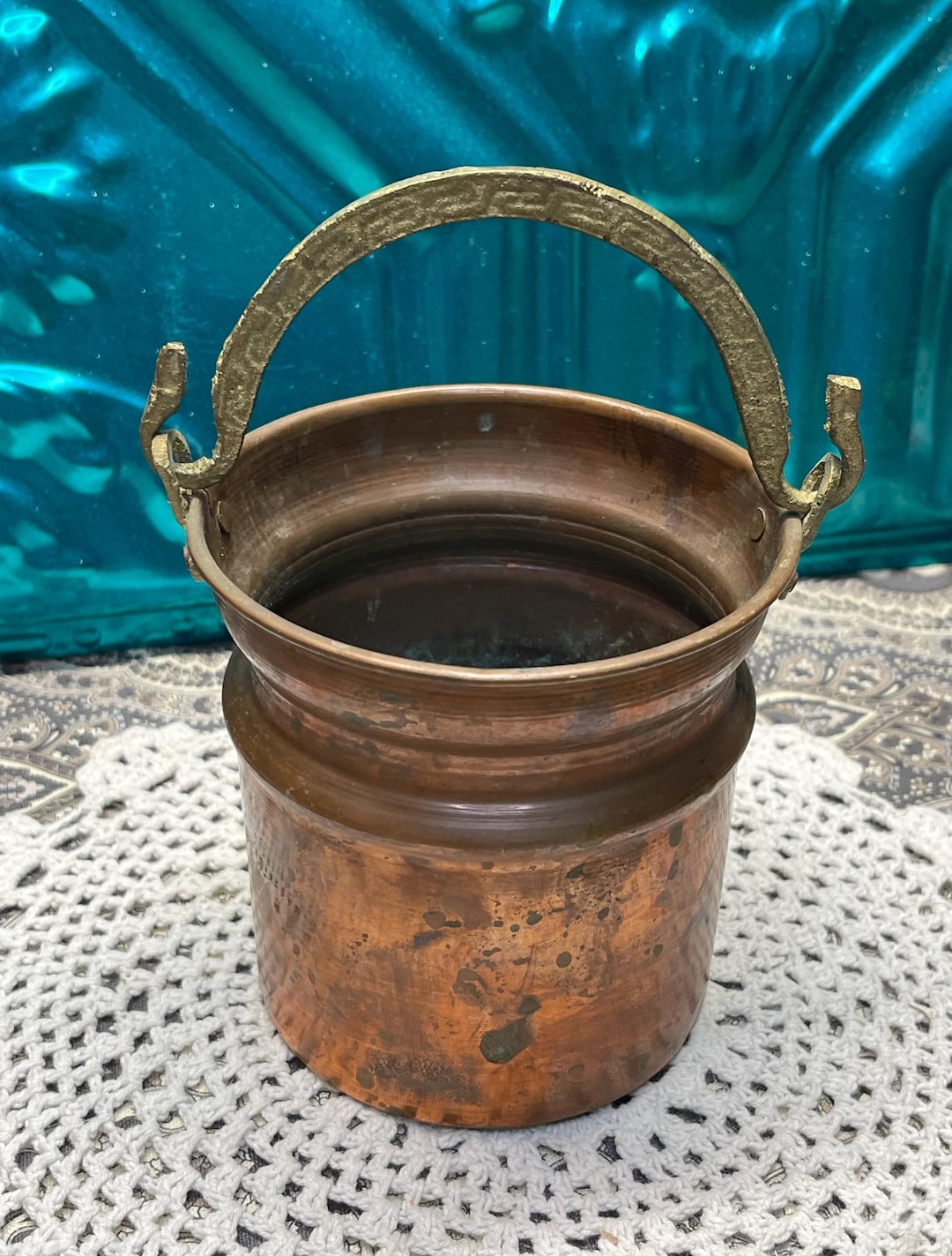 Vintage Small Copper Pot With Brass Snake Handle- Made in Turkey- Aged ...