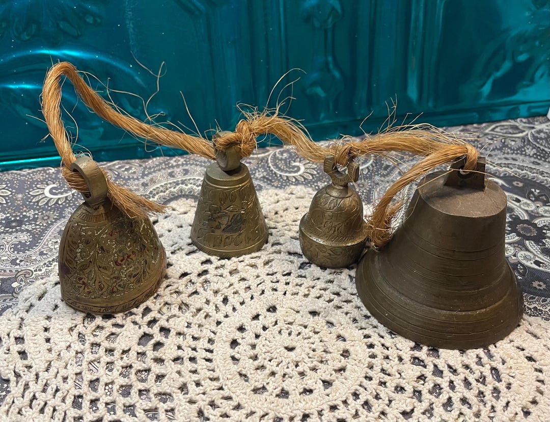 Vintage 4 Brass Bells on String - Aged - Etsy
