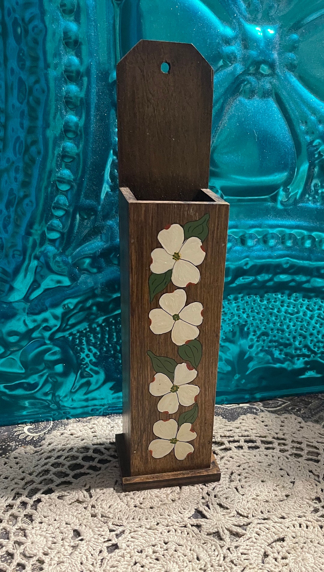 Vintage Wood Matchstick Wall Holder Floral Design - Etsy