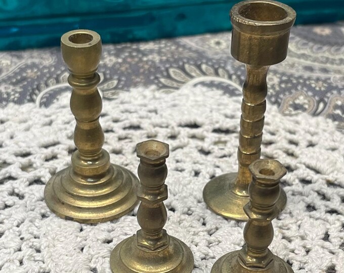 Vintage Miniature Dollhouse Brass Candlestick Candle Holders - Set of 4 ...