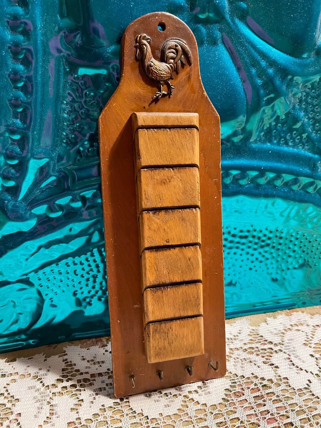Vintage Wood Rooster Key Rack With Mail- Letter Storage - Farmhouse ...