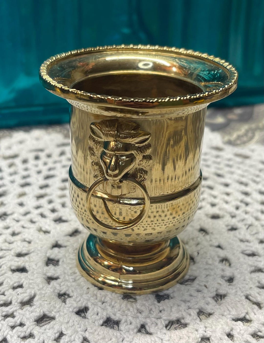 Vintage Small Brass Toothpick Holder- Miniature Urn With Lion Head ...