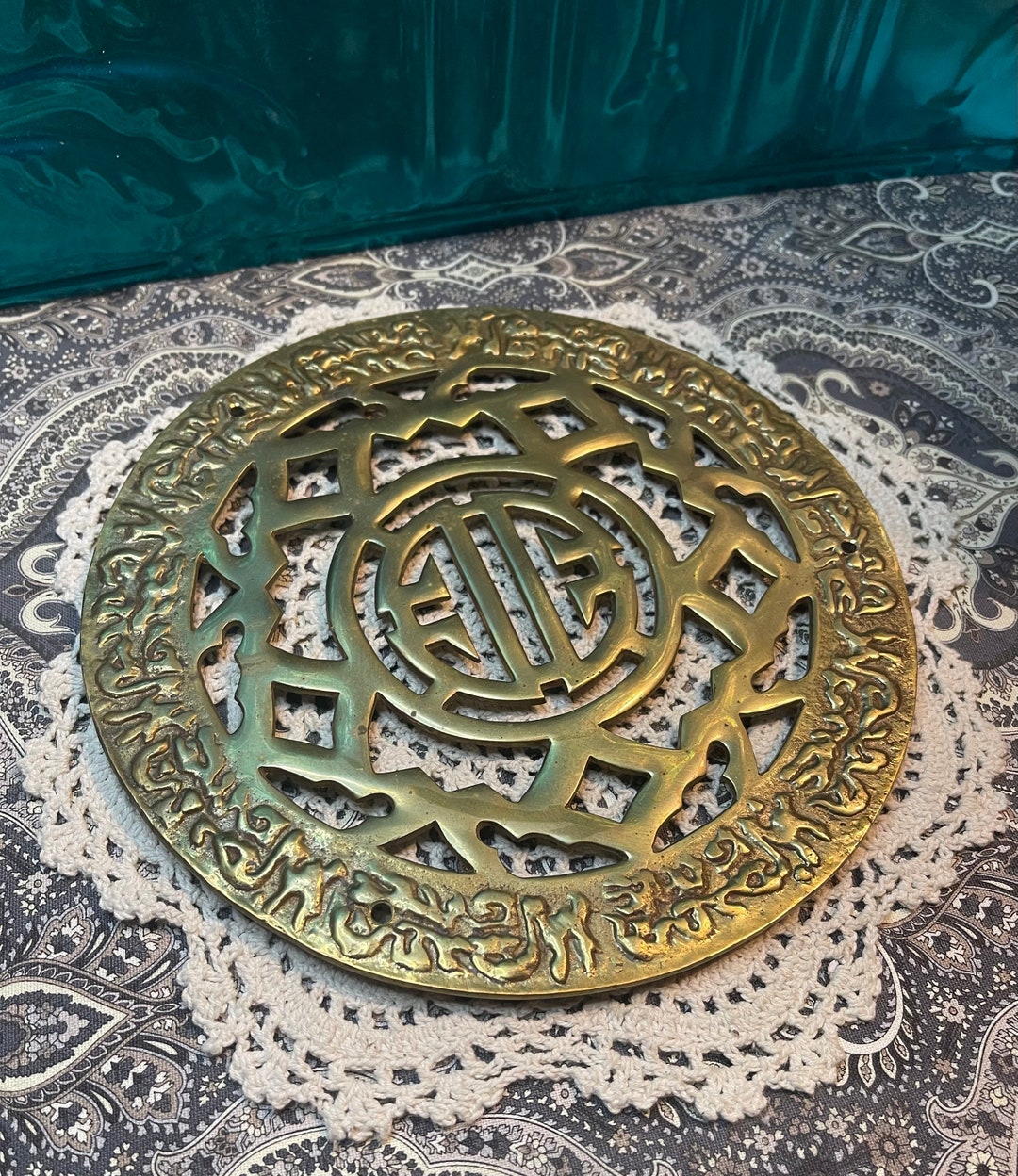 Vintage Large Aged Brass Symbol- Trivet - Etsy