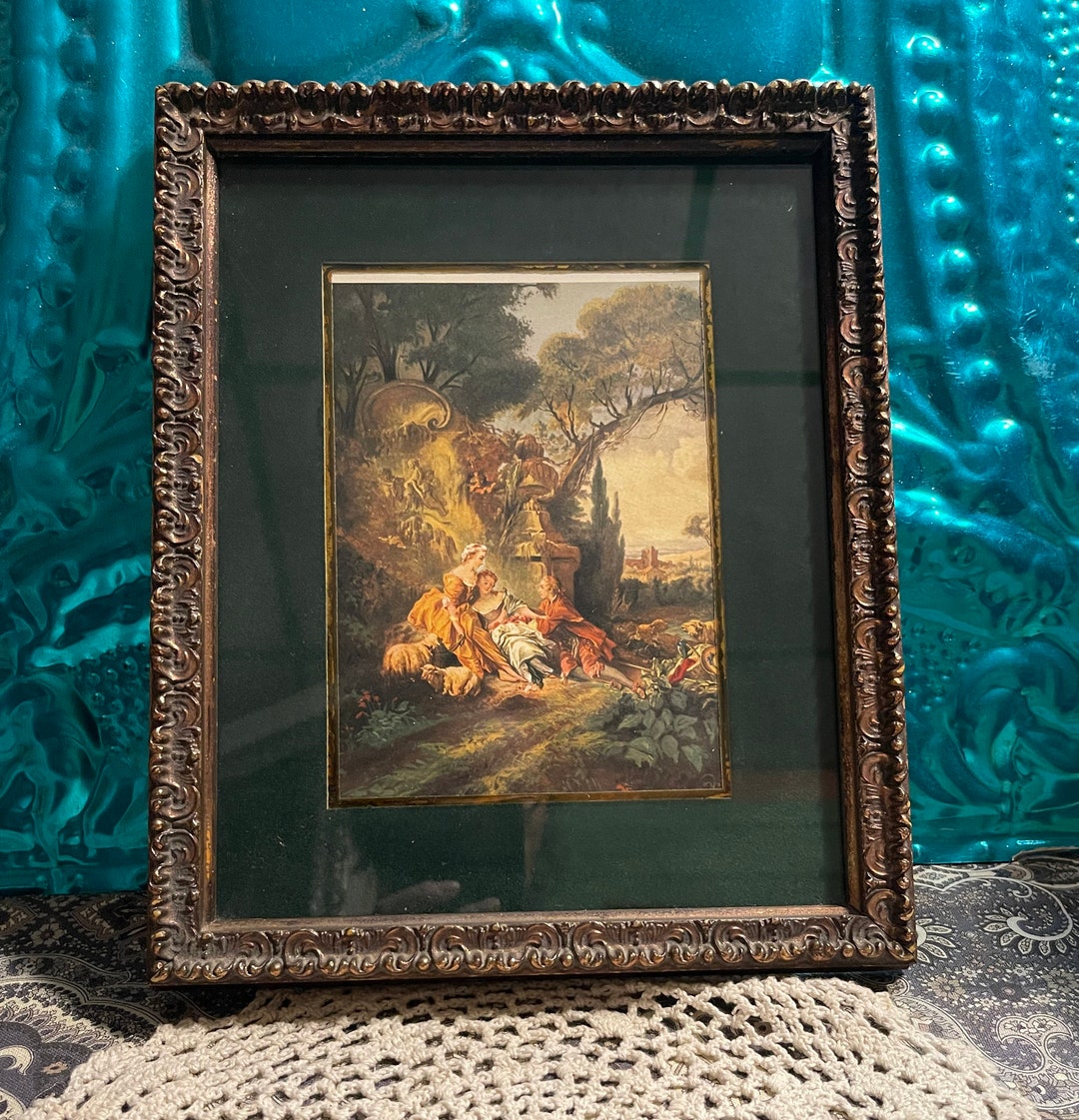 Vintage Ornate Framed Rococo Style Print Velvet Matting Aged - Etsy