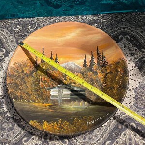 Vintage Painted Tin Bowl Mountain Scene cabin - Etsy