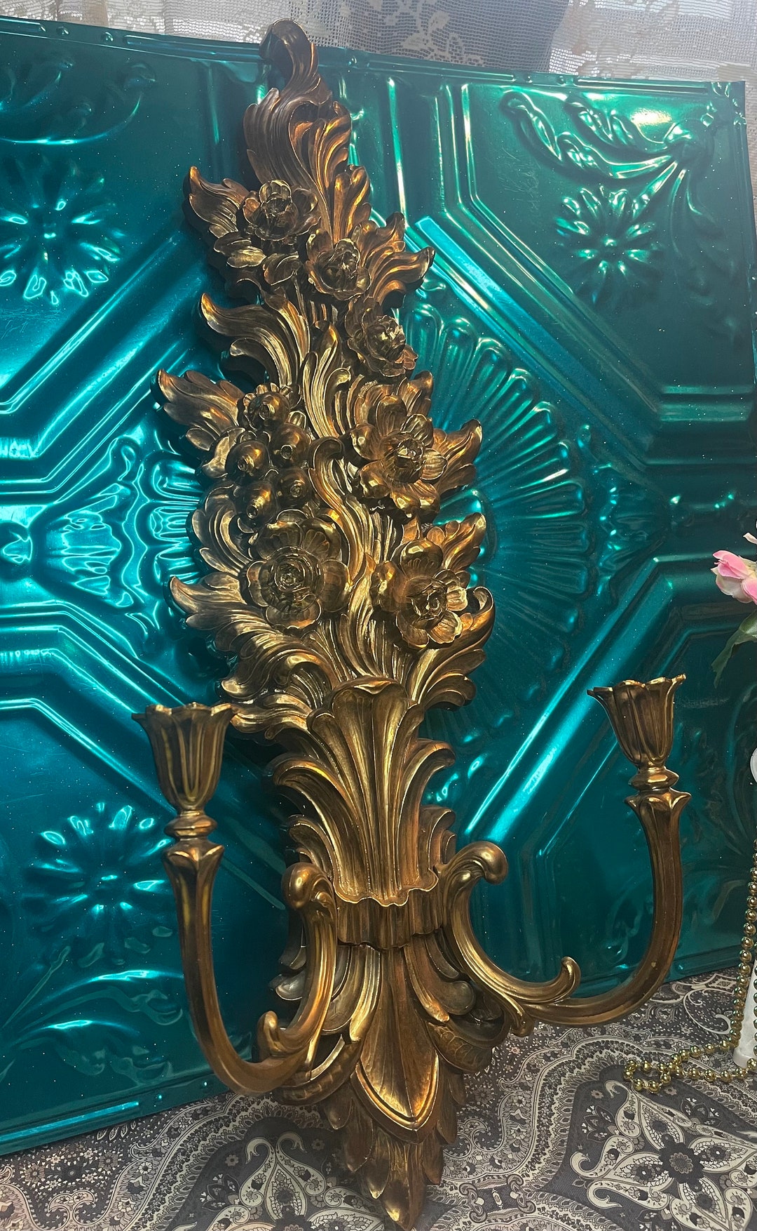 Vintage Large 26.5 Inches Ornate Plastic Sconce Double Candle Holder - Etsy
