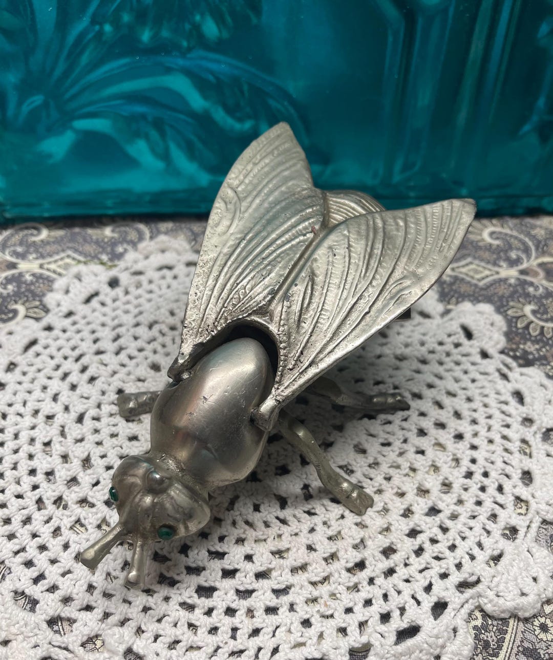 Vintage Heavy Metal Fly Ashtray Box Front Heavy Falls Over When Lid is ...