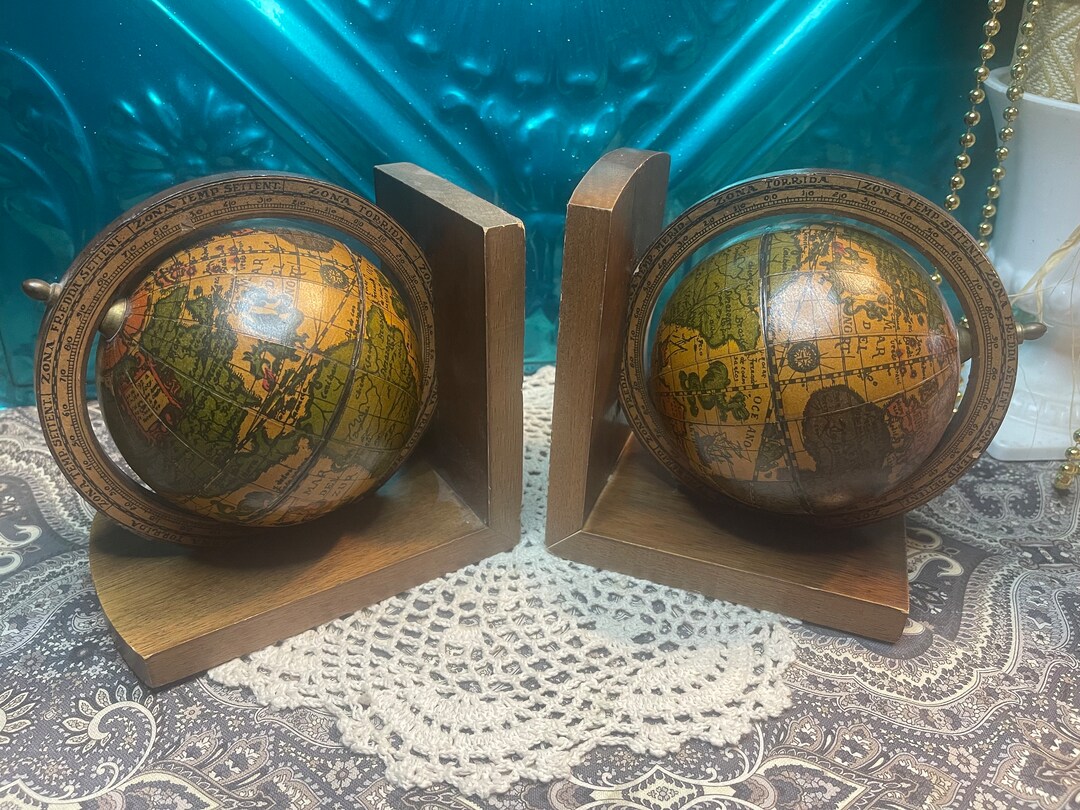 Vintage Spinning Globe Bookends Made in Italy- Not Identical- Some Wear ...