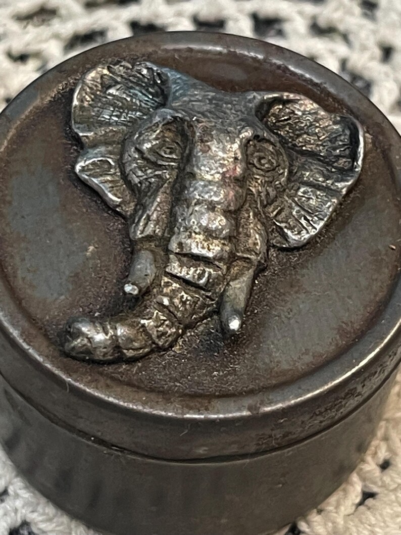 Vintage Small Tin With Pewter Elephant on Lid- Clearly Showing Its Age ...