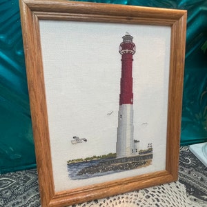 Vintage Wood Framed Needlepoint Petit Point Lighthouse No Hanger - Etsy