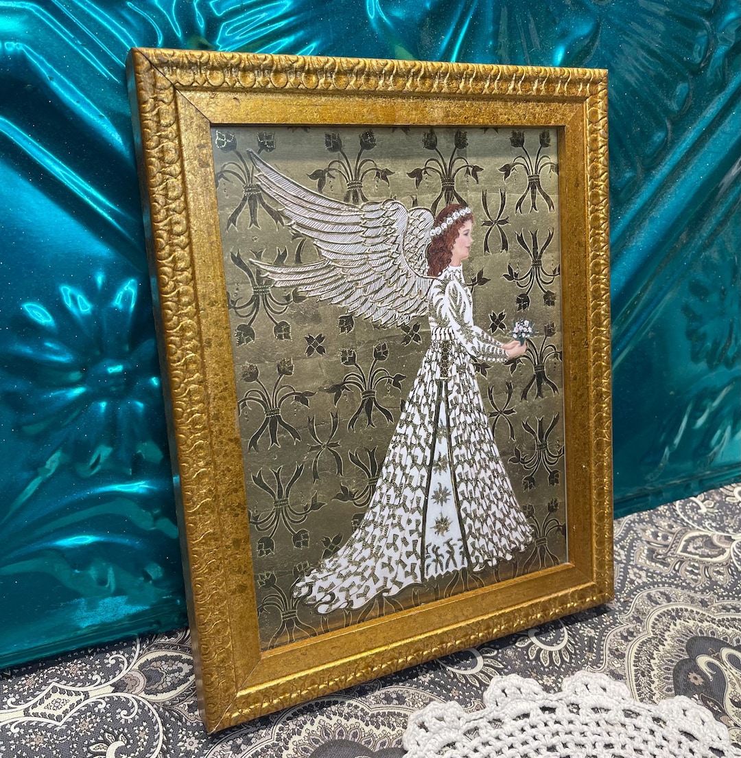 Vintage Angel Picture With Gold Foil Accents in Gilded Wood Frame - Etsy