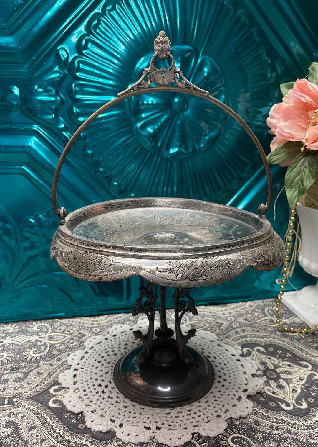 Antique Ornate Triple Plate Bridal Basket- Bowl - Dish Victorian Style ...