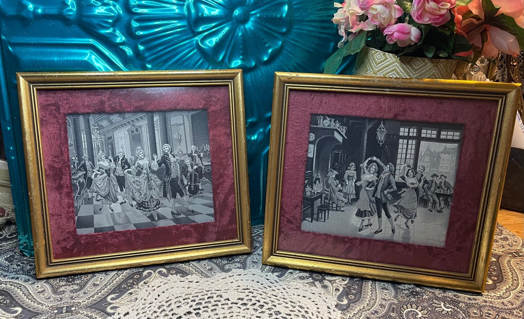 Antique or Vintage Woven Silk Pictures in Aged Frames - 18th Century ...