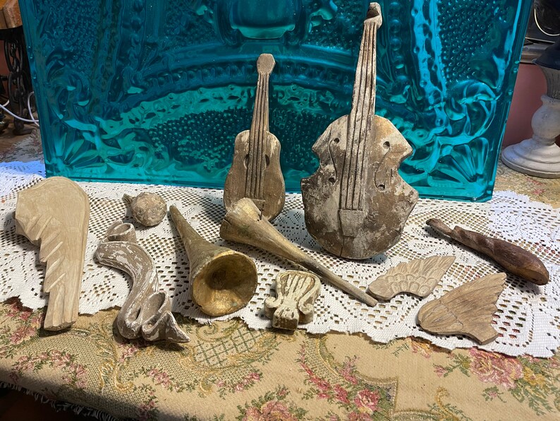 Antique Wood Carvings Music Instruments Wings Arm Decor - Etsy
