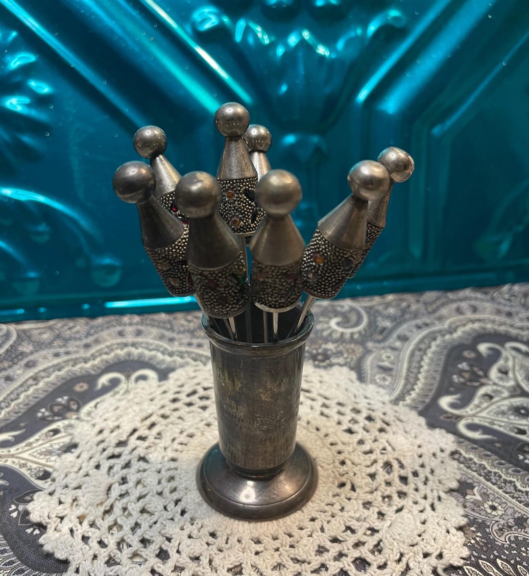 Vintage Silver Plated or Silver Tone Metal Cocktail Picks or Appetizer ...