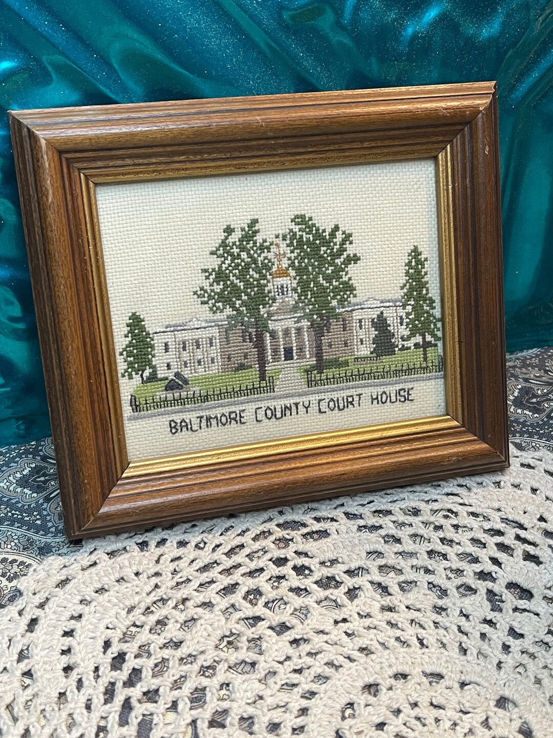 Vintage Small Wood Framed Needlepoint- Baltimore Building - Etsy