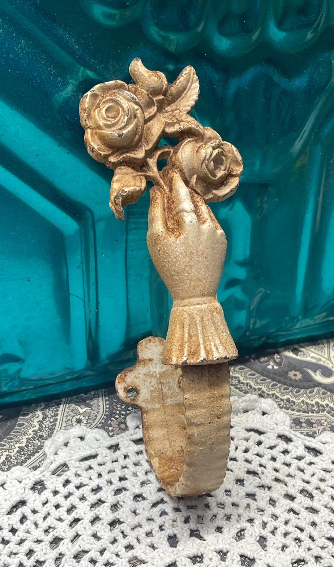Antique or Vintage Victorian Style Hand With Roses Cast Iron Hook- Tie ...