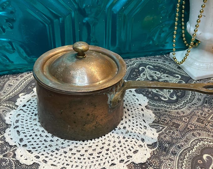 Vintage Rustic Sturdy Small Copper Pot With Lid and Brass Handle-aged ...
