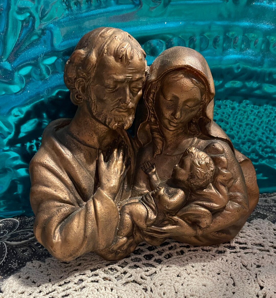 Vintage Holy Family Plaster Like Wall Plaque- Aged - Crack - Etsy
