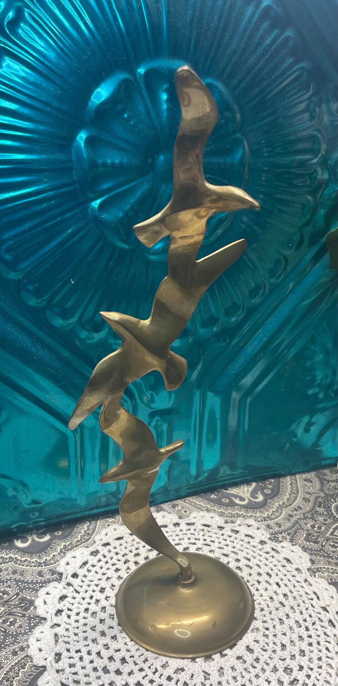 Vintage Brass Birds in Flight Statue - Etsy