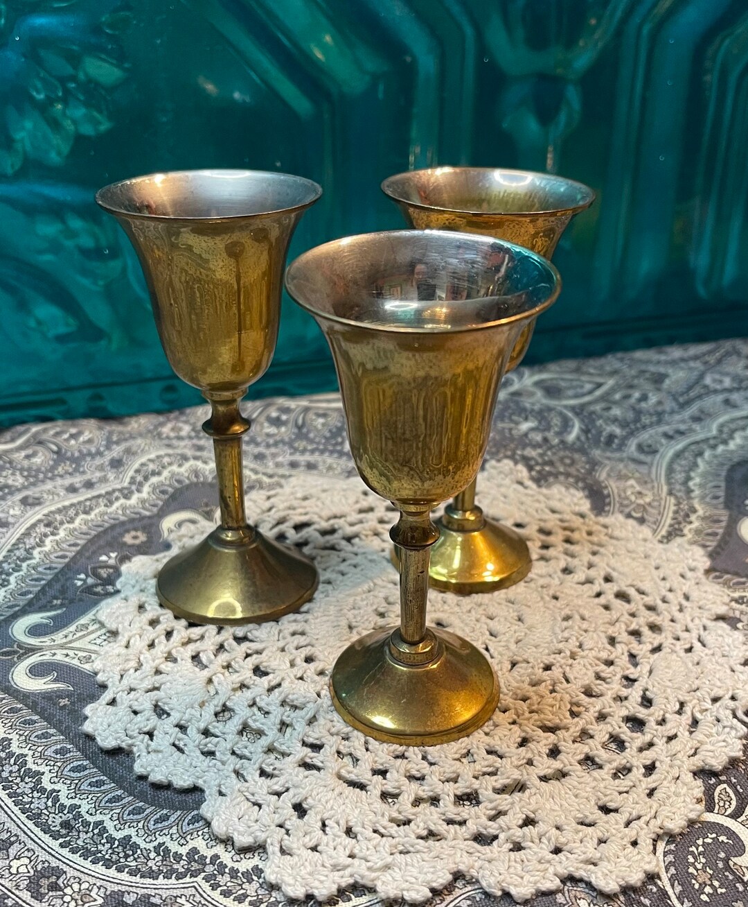 Vintage Small Brass Goblets - Offering Cups- Set of 3 -aged- Slightly ...