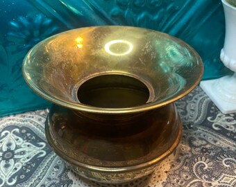Vintage Small Rustic Brass Spittoon Planter Aged Cracks - Etsy