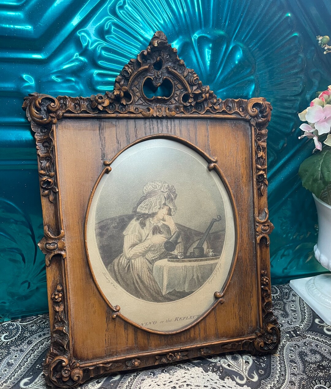 Antique Aged Print - Victorian Lady in Vintage Ornate Frame - Aged - Etsy