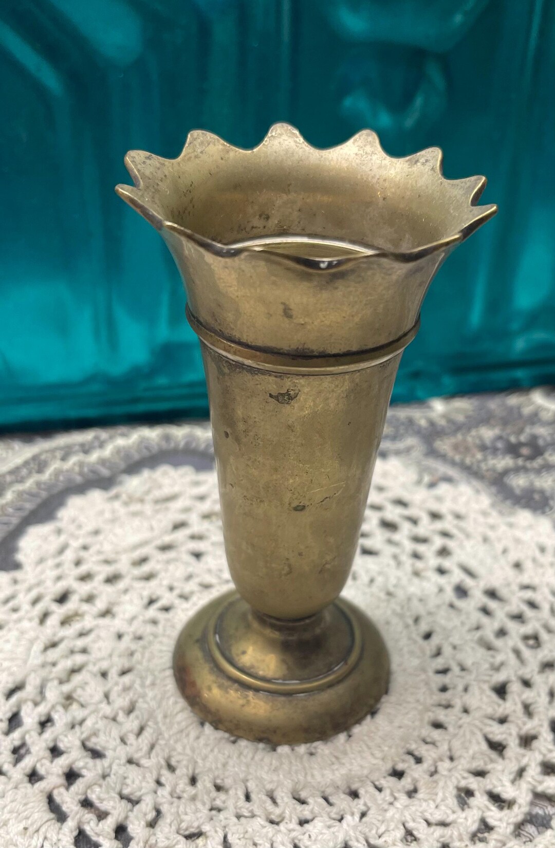 Vintage Small Aged Brass Vase With Unique Crown Like Rim- Aged - Etsy