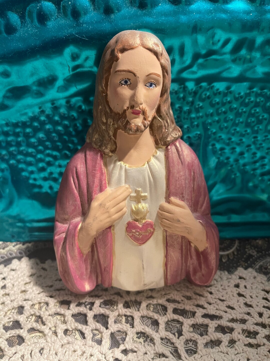 Vintage Small Ceramic Sacred Heart of Jesus Wall Plaque - Etsy