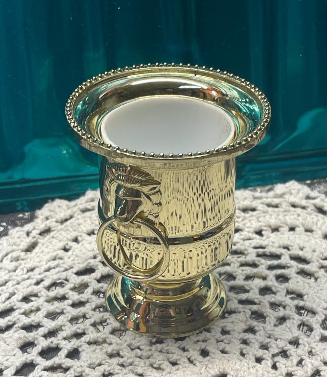Vintage Small Brass Toothpick Holder With Plastic Insert- Miniature Urn ...