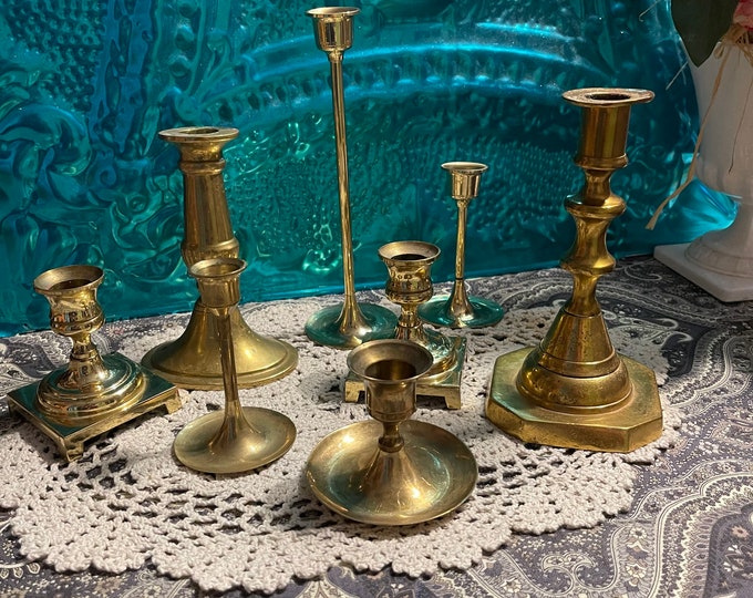 Vintage Aged Brass Candlesticks - 8 Pieces- Altar Decor- Not Identical ...