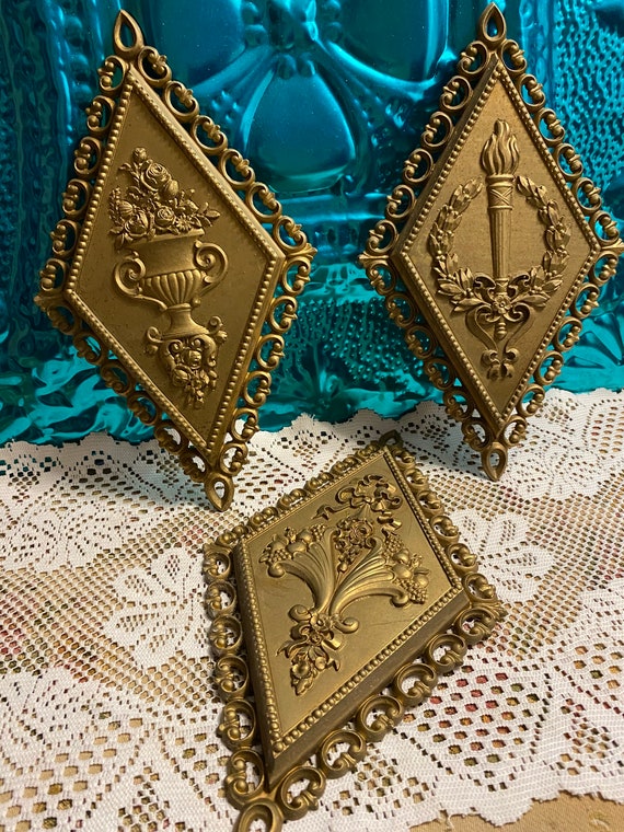 Vintage Gold Diamond Shaped Plastic Wall Plaques by Homco - Etsy UK