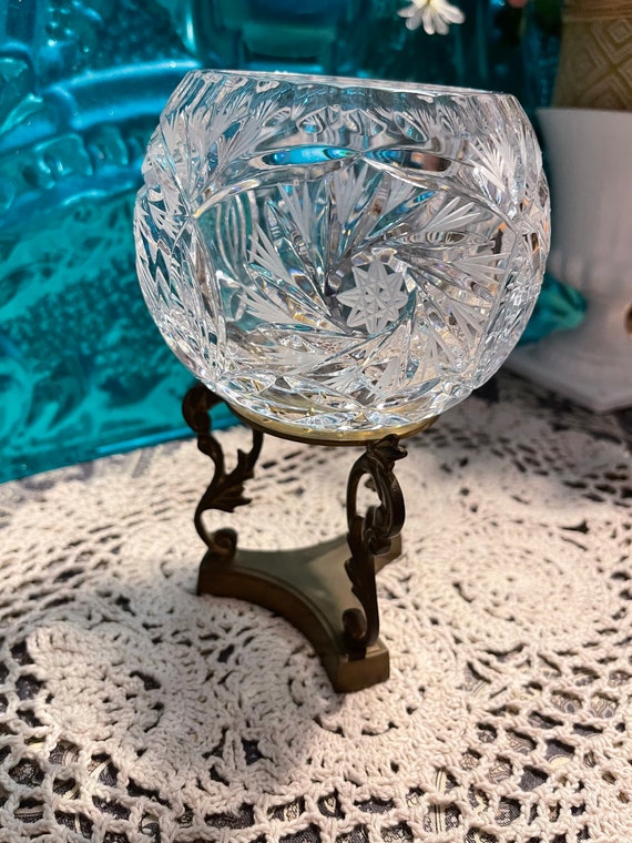 Vintage Aged Small Ornate Brass Stand With Heavy Glass or | Etsy