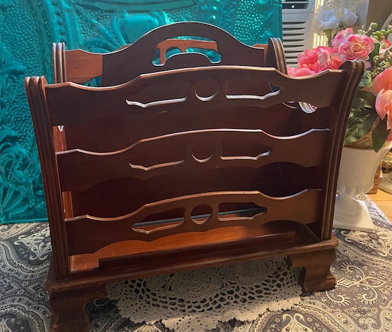 Vintage Wood Magazine Rack Aged - Etsy