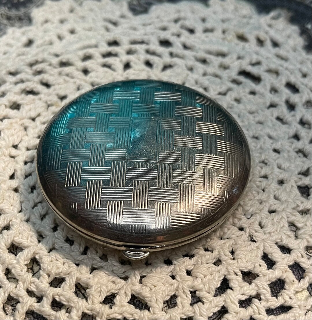 Vintage Small Silver Tone Metal Empty Powder Compact Box With Powder ...