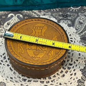 Vintage Small Round Leather- or Leather Look Box With Crest- Fleur De ...