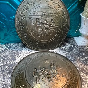 Vintage English Embossed Brass Pub Scene Wall Plates Set of 2 - Clearly ...