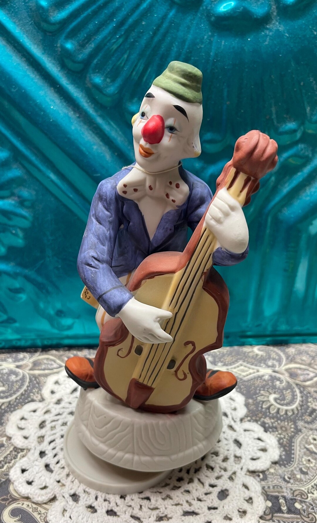 Vintage Ceramic Clown Playing Cello or Bass Music Box - Etsy