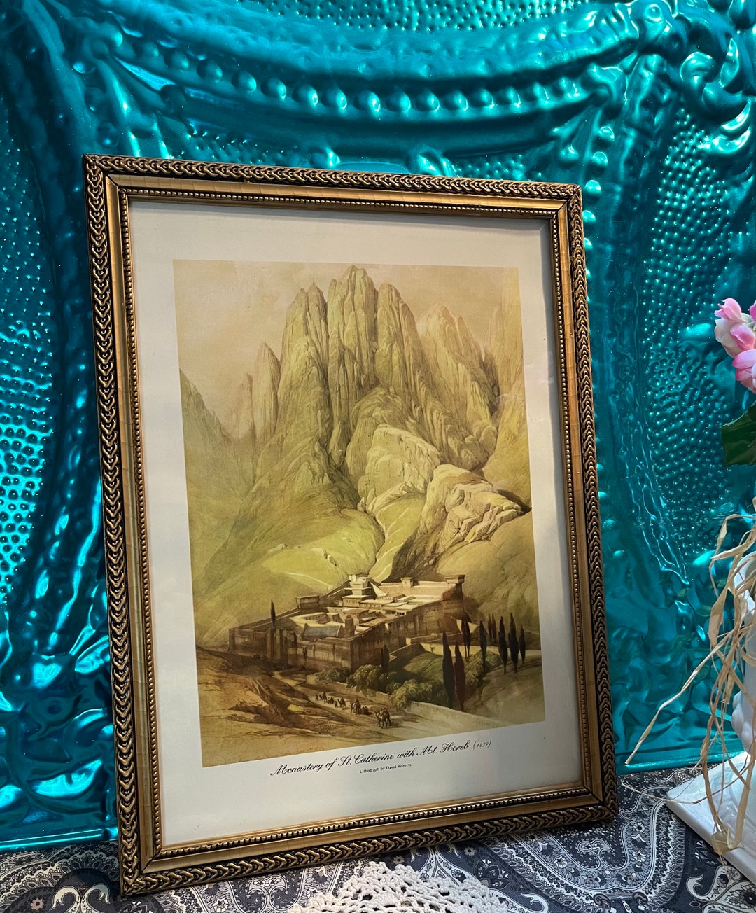 Antique or Vintage Ornate Framed Lithograph of Monastery - Clearly Aged ...